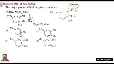 The major product (P) of the given reaction is (where, Me is -CH3) - YouTube