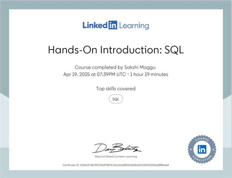 Sql Dataanalytics Continuouslearning Linkedinlearning Sakshi Maggu