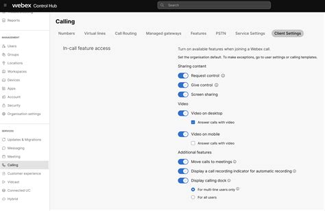 Configure In Call Features From Control Hub