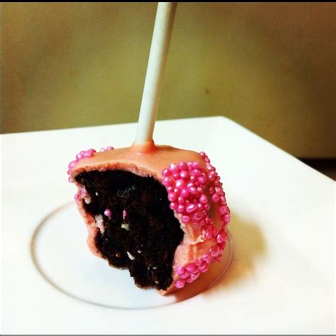Chocolate Mud Cake Pop With Pink Candy Coating And Sprinkles Mud Cake