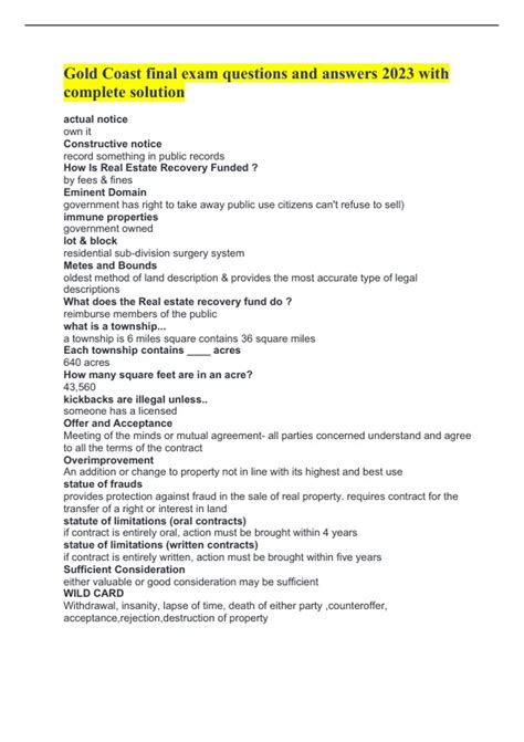 Gold Coast Final Exam Questions And Answers 2023 With Complete Solution Gold Coast Stuvia Us