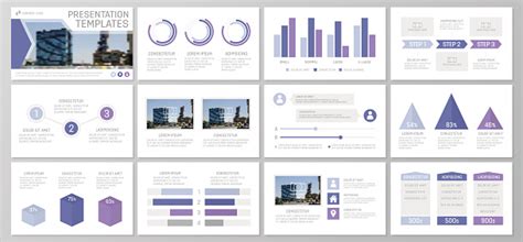 그래프와 차트 다목적 프레 젠 테이 션 템플릿 슬라이드 보라색 요소의 집합입니다 전단지와 전단지 기업 보고서 마케팅 광고 연례 보고서 책 표지 디자인 0명에 대한 스톡 벡터