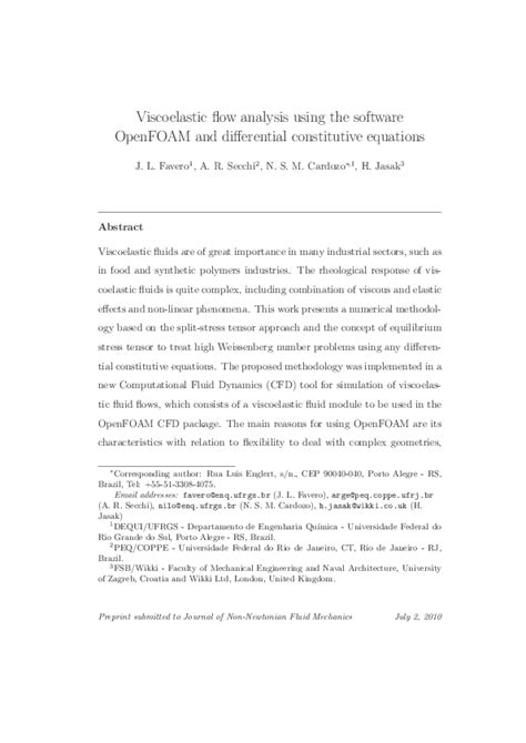 pdf viscoelastic flow analysis using the software openfoam and