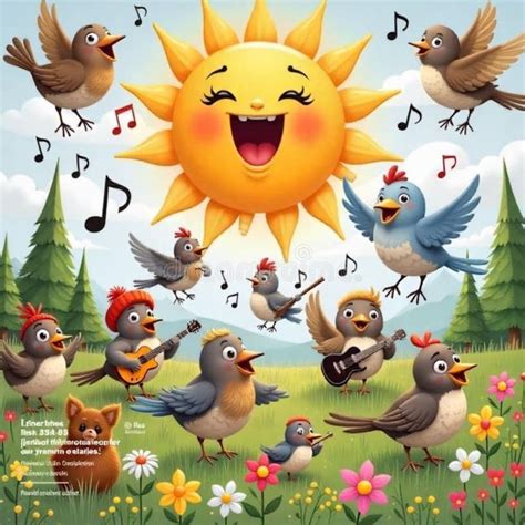 Cute Cartoon Birds Singing