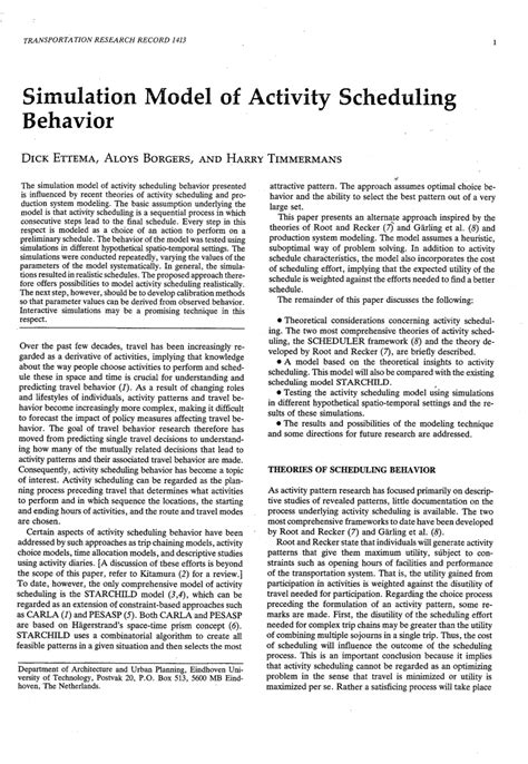 Pdf A Simulation Model Of Activity Scheduling Behavior