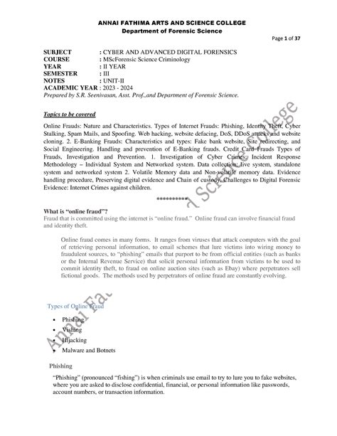 lecture notes unit 2 msc forensic science ii year department of