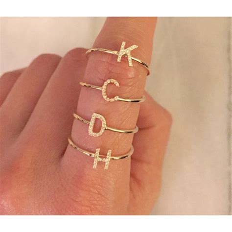 Pave Diamond Initial Ring 14k Solid Gold Letter Ring Etsy