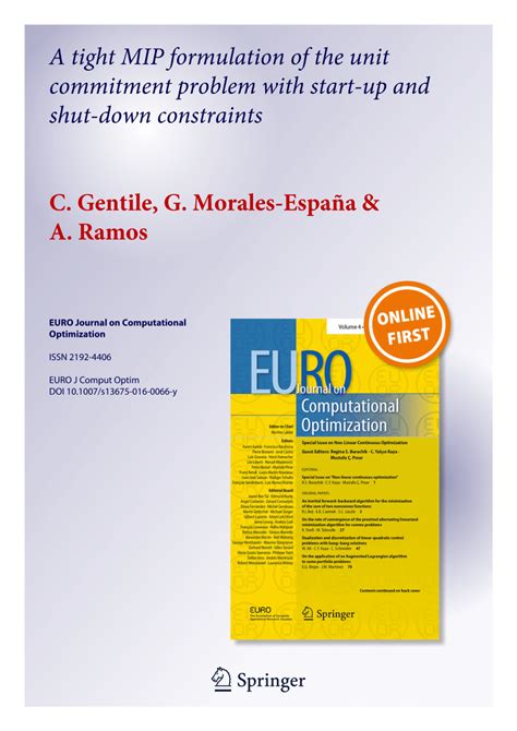 Pdf A Tight Mip Formulation Of The Unit Commitment Problem With Start Up And Shut Down Constraints
