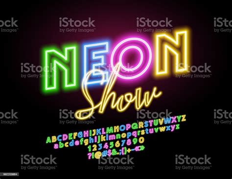 빛나는 벡터 서명 네온 알파벳으로 표시 엔터테인먼트 텐트에 대한 스톡 벡터 아트 및 기타 이미지 엔터테인먼트 텐트 알파벳
