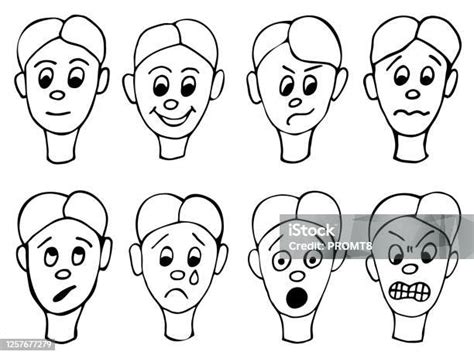 흑백 감정 세트 남자의 얼굴 낙서 스타일 벡터에서 손으로 그린 드로잉의 그림 감정에 대한 스톡 벡터 아트 및 기타 이미지 감정 스케치 아이콘 세트 Istock