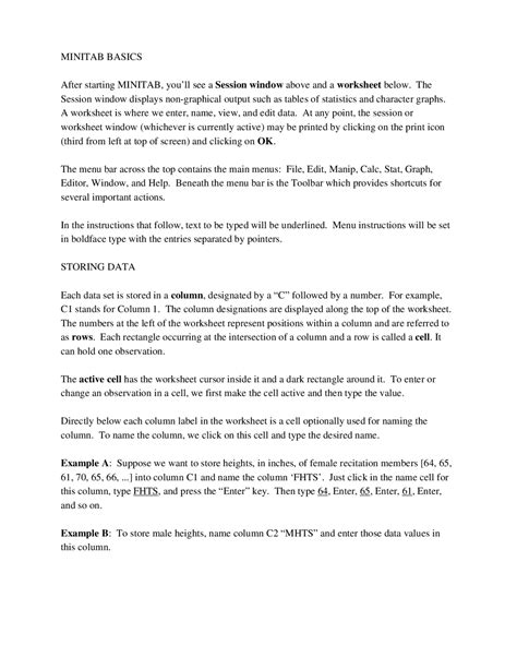Minitab Basics Tutorial Notes Stat 0200 Docsity