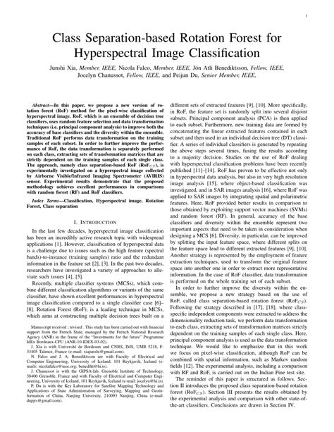 PDF Class Separation Based Rotation Forest For Hyperspectral Image Classification