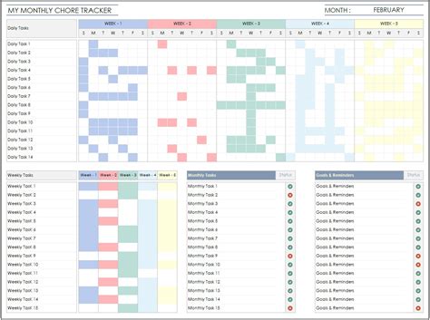 Monthly Chore Chart Excel Template Planner Template Fillable Sheet Editable Spreadsheet Chore