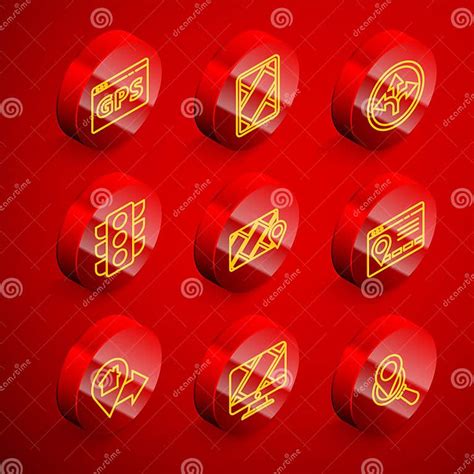 Set Line Gps Device With Map Road Traffic Sign Traffic Light City Navigation Infographic Of