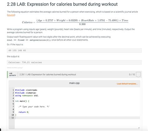 Solved LAB Expression For Calories Burned During Chegg