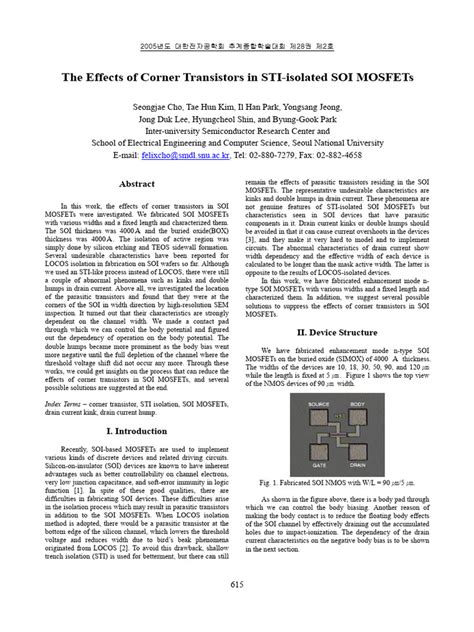 2005 The Effects Of Corner Transistors In Sti Isolated Soi Mosfets Pdf Mosfet Field
