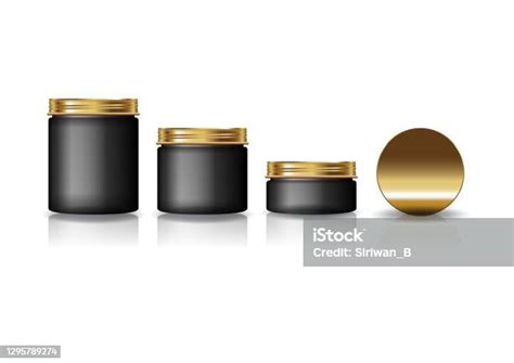 아름다움이나 건강한 제품을 위한 골드 뚜껑이 있는 블랙 코스메틱 라운드 항아리 3개 세트 개체 그룹에 대한 스톡 벡터 아트 및 기타 이미지 개체 그룹 건강관리와 의술