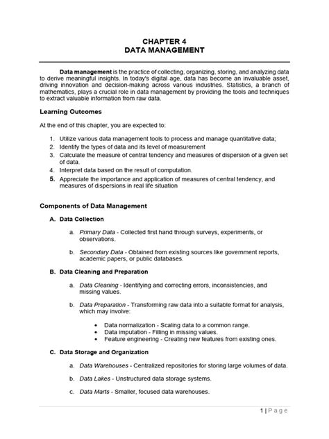 chapter 4 data management pdf mode statistics variance