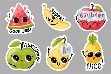 Hand Drawn Good Job Stickers With Fruit Designs