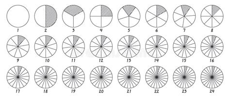 Circles Divided Into Parts From 1 To 24 Outline Round Chart For Infographic Pie Portion Or