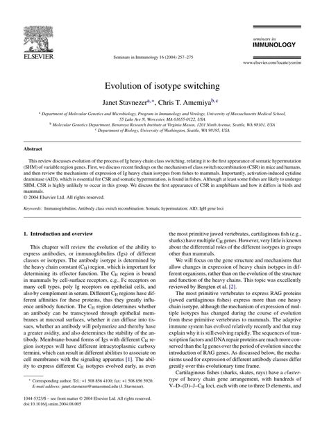 Pdf Evolution Of Isotype Switching Pdf Evolution Of Isotype Switching