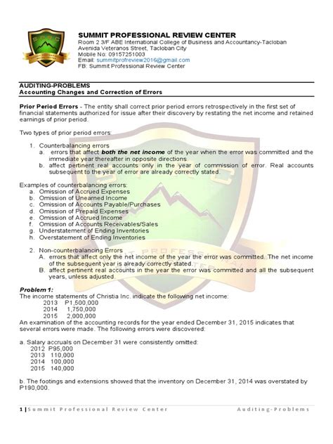 Correction Of Errors Pdf Net Income Expense