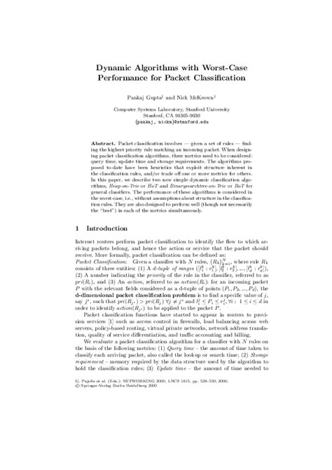 pdf dynamic algorithms with worst case performance for packet