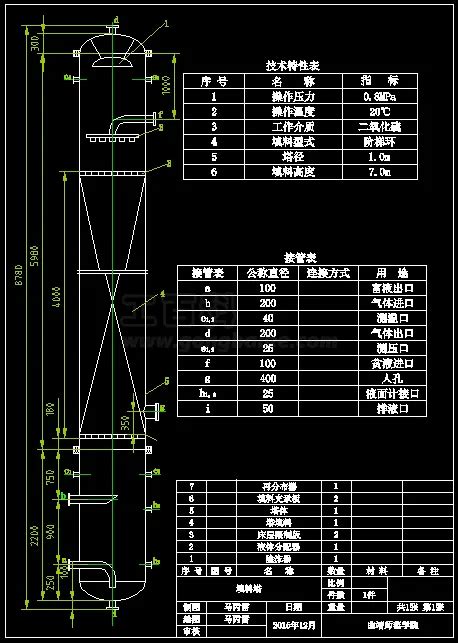 填料吸收塔设计cad总图下载 91 72k Zip格式 机械cad图纸 工百科