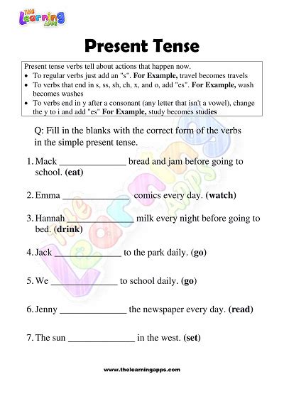 Download Printable The Present Tense Worksheets For Grade 3