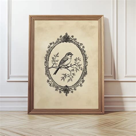 Vintage Bird Wall Art Antique Botanical Bird Illustration Rustic