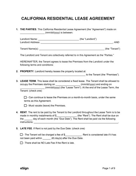 Free California Rental Lease Agreement Templates 6 Pdf