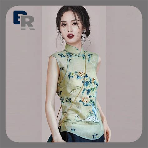 High End New Chinese Style Floral Qipao Top Retro Sleeveless Mandarin