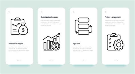 얇은 라인 아이콘 세트와 벤처 캐피탈 모바일 사용자 인터페이스 투자 프로젝트 자본 화 증가 알고리즘 프로젝트 관리 픽셀 완벽