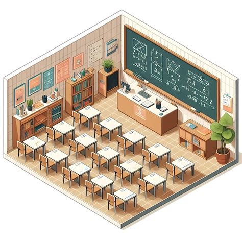 A Drawing Of A Classroom With Tables And Chairs Premium Ai Generated