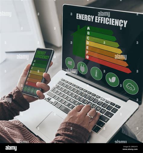 Woman Calculating Energy Buildings Efficiency Class Ecological And Bio
