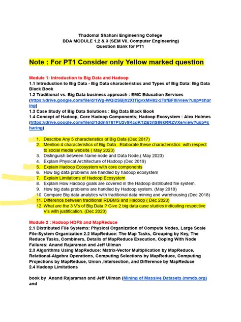 Question Bank Bda Module 12 And3 University Questions Pdf