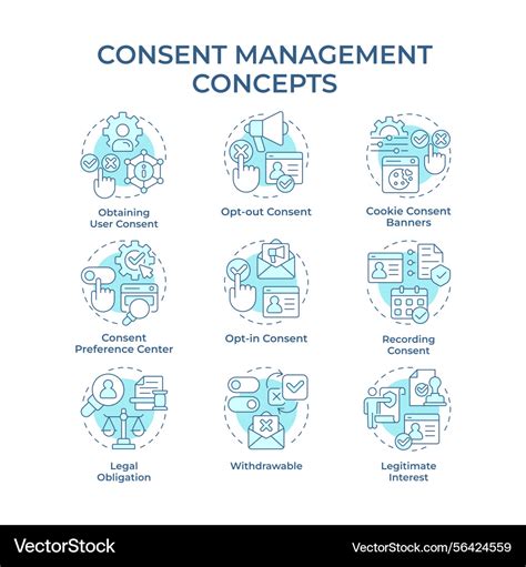 Consent Management Soft Blue Concept Icons Vector Image