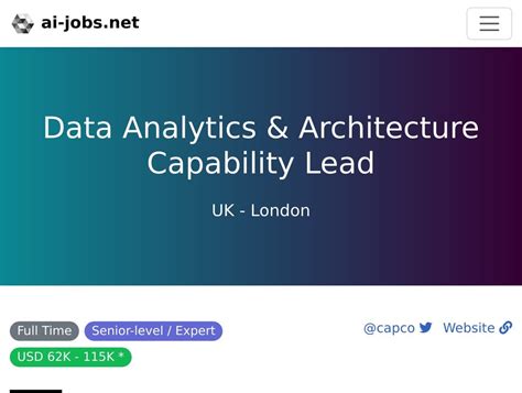 Hiring Data Analytics And Architecture Capability Lead In Uk London