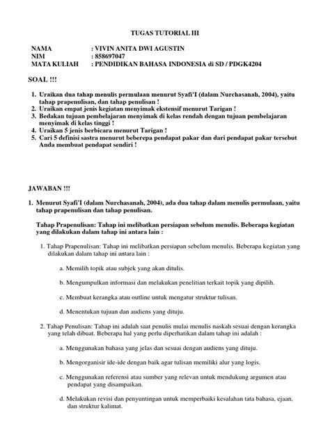 Tt3 Pendidikan Bahasa Indonesia Di Sd Pdgk4204 Vivin Anita Dwi Agustin 858697047 Pdf