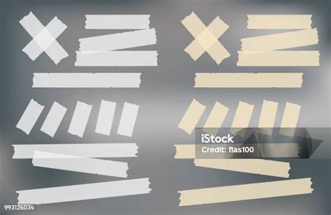 갈색과 흰색 접착제 스티커 회색 배경 텍스트 테이프 스트립 덕트 마스킹 벡터 일러스트입니다 0명에 대한 스톡 벡터 아트 및 기타