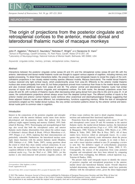 Pdf The Origin Of Projections From The Posterior Cingulate And Retrosplenial Cortices To The