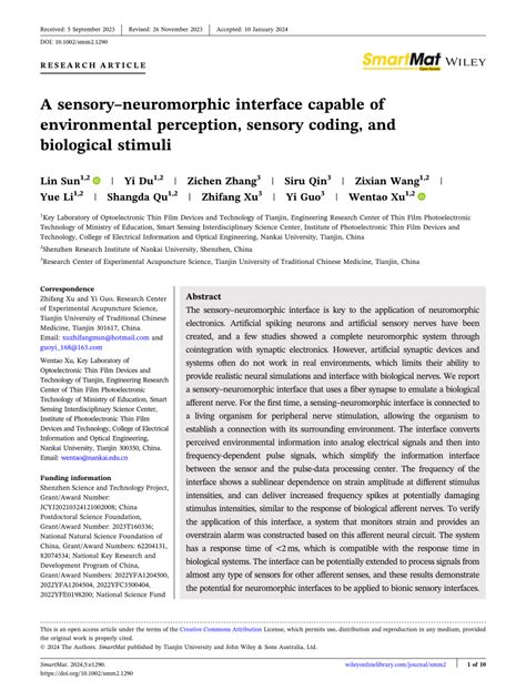 Pdf A Sensoryneuromorphic Interface Capable Of Environmental