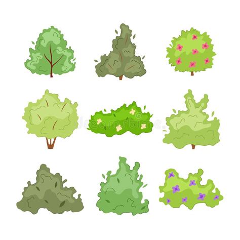 Garden Shrub Set Cartoon Vector Illustration Stock Vector