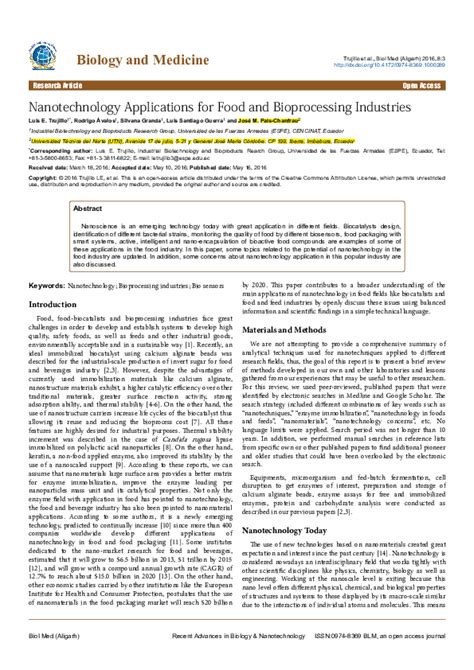 Pdf Nanotechnology Applications For Food And Bioprocessing Industries