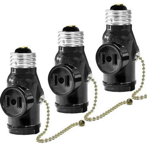 Yeyun 3 Pack E26 Light Socket Adapter Ul Listed Adapter Pull Chain Switch Bulb Splitter To