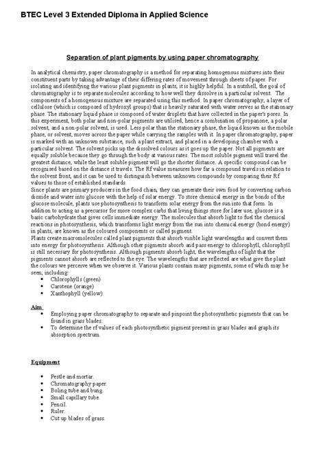 btec applied science unit 2 assignment 3 chromatography analysis