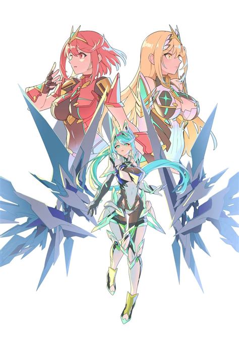 pyra, mythra, and pneuma (xenoblade chronicles and 1 more) drawn by hehe_jun | Danbooru