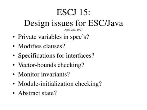 ppt escj 15 design issues for esc java april 2nd 1997 powerpoint presentation id 4317335