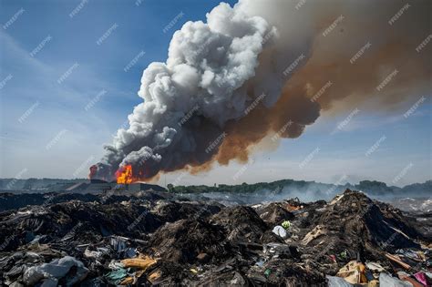 Premium Photo Landfill Fire Sends Plumes Of Smoke Billowing From Burning Garbage