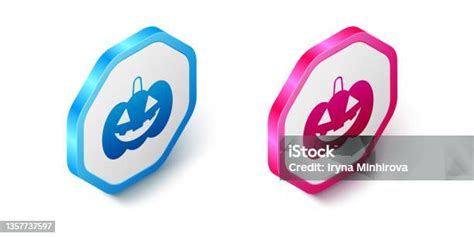 흰색 배경에 격리 된 등색 호박 아이콘 해피 할로윈 파티 육각 버튼 벡터 10월에 대한 스톡 벡터 아트 및 기타 이미지 10월 3차원 형태 가을 Istock